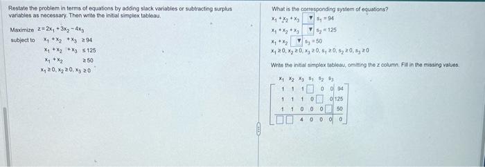 Solved Restate the problem in terms of equations by adding | Chegg.com