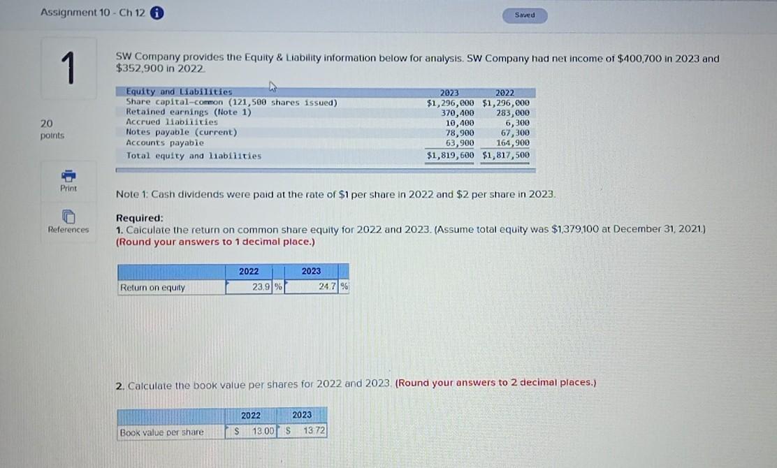 Solved Assignment 10 - ﻿Ch 12 (i)120 ﻿pointsPeferencesSW | Chegg.com