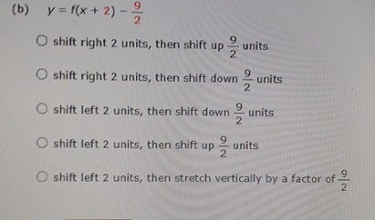 Solved (b) ,y=f(x+2)-92shift right 2 ﻿units, then shift up | Chegg.com