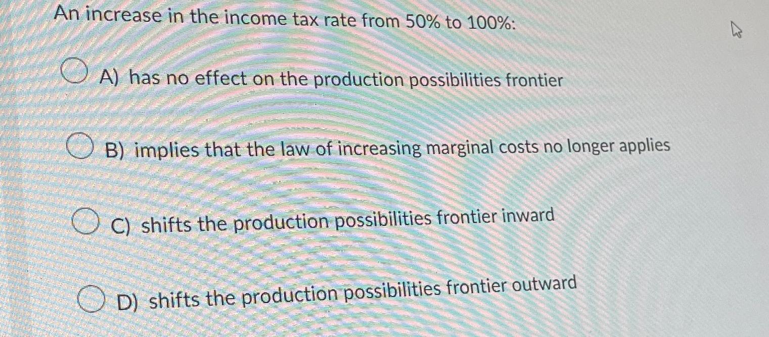 Solved An increase in the income tax rate from 50% ﻿to 100% | Chegg.com