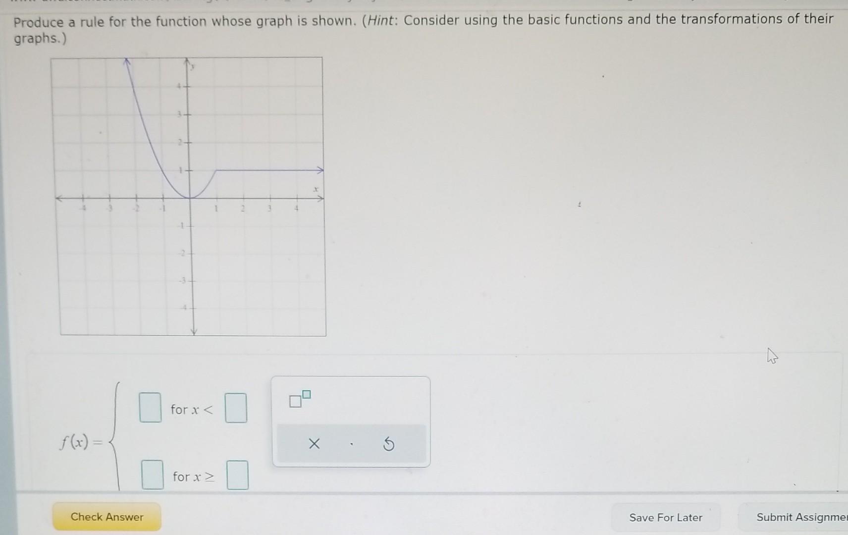 Solved Produce a rule for the function whose graph is shown. | Chegg.com