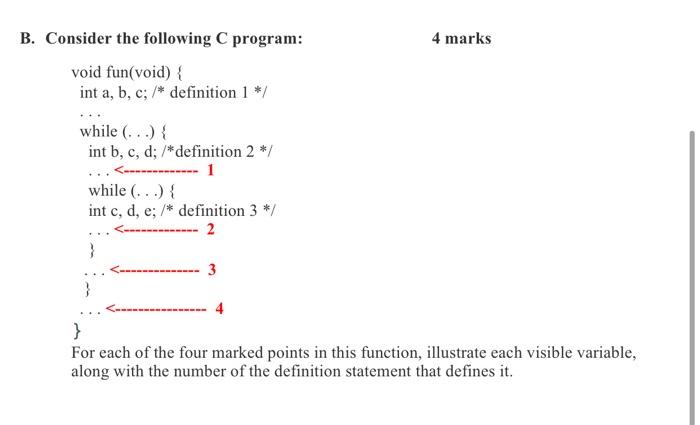 Solved 4 marks B. Consider the following C program: void | Chegg.com