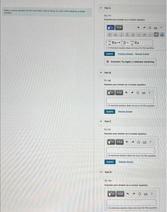 Solved Write a nuclear equation for the most likely mode of | Chegg.com