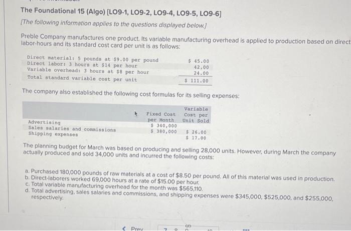 Solved The Foundational 15 (Algo) [LO9-1, LO9-2, LO9-4, | Chegg.com