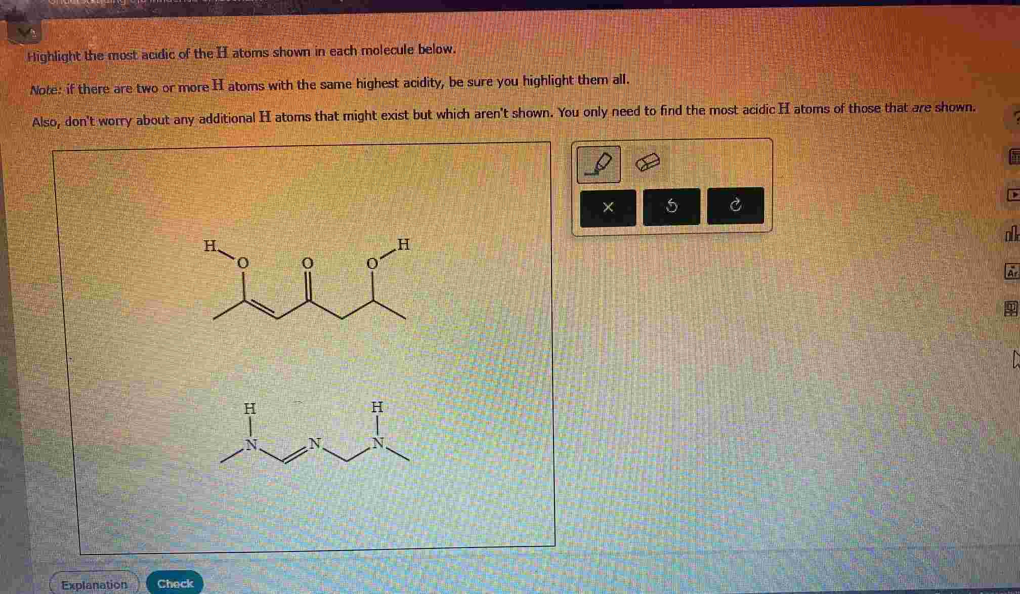 Solved 1. ﻿Highlight the most acidic of the H atoms shown in | Chegg.com