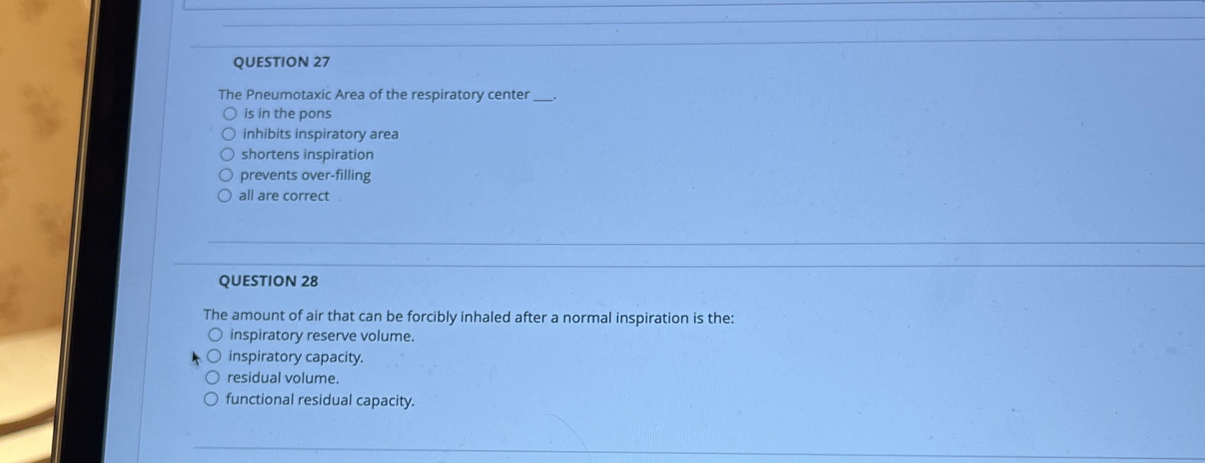 Solved QUESTION 27The Pneumotaxic Area of the respiratory | Chegg.com