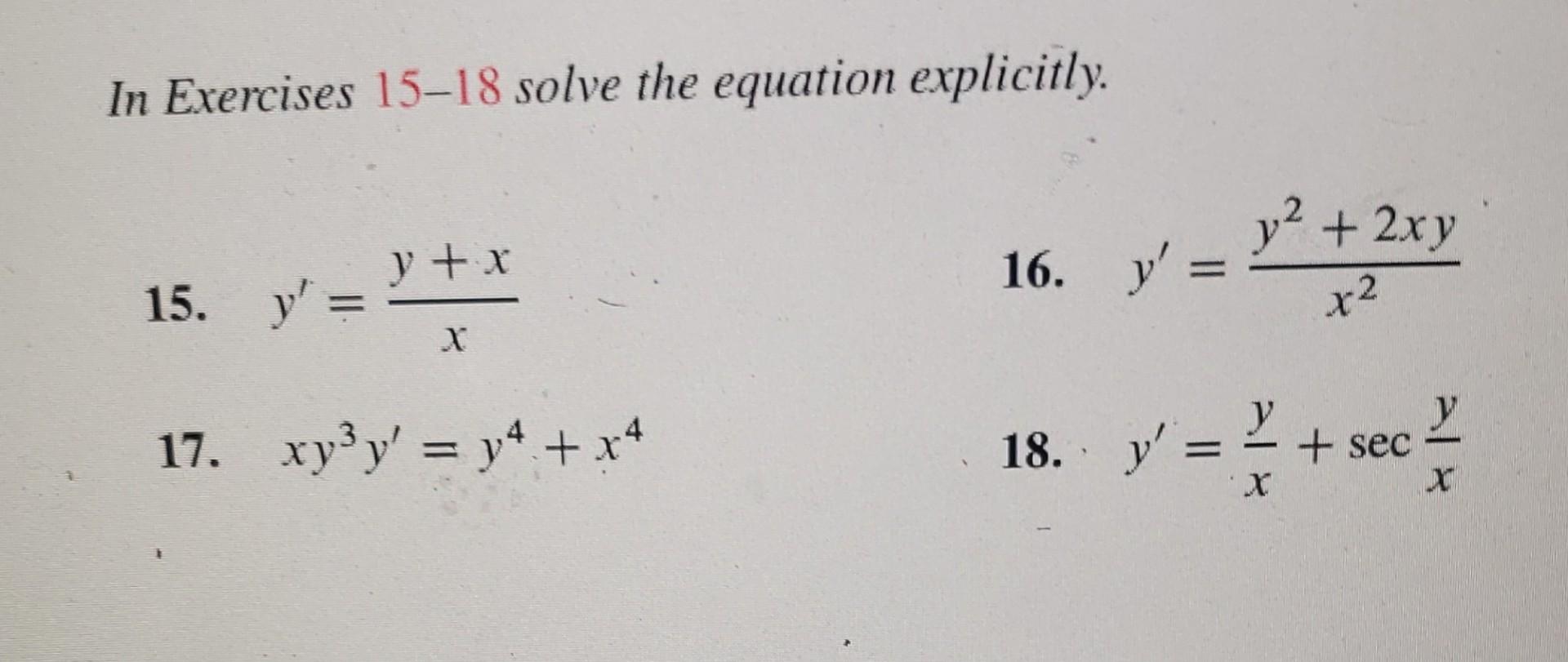 Solved In Exercises 15-18 solve the equation explicitly. 15. | Chegg.com