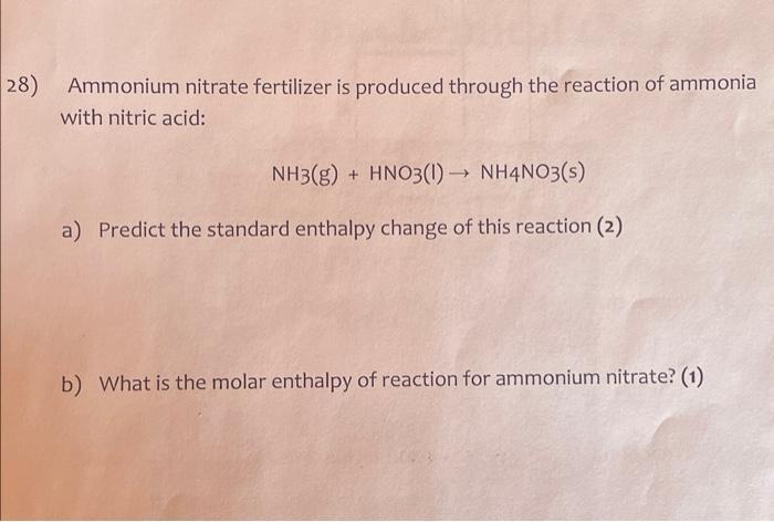Solved 28) Ammonium nitrate fertilizer is produced through | Chegg.com
