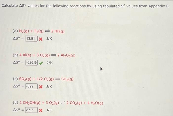 Calculate AS° values for the following reactions by | Chegg.com