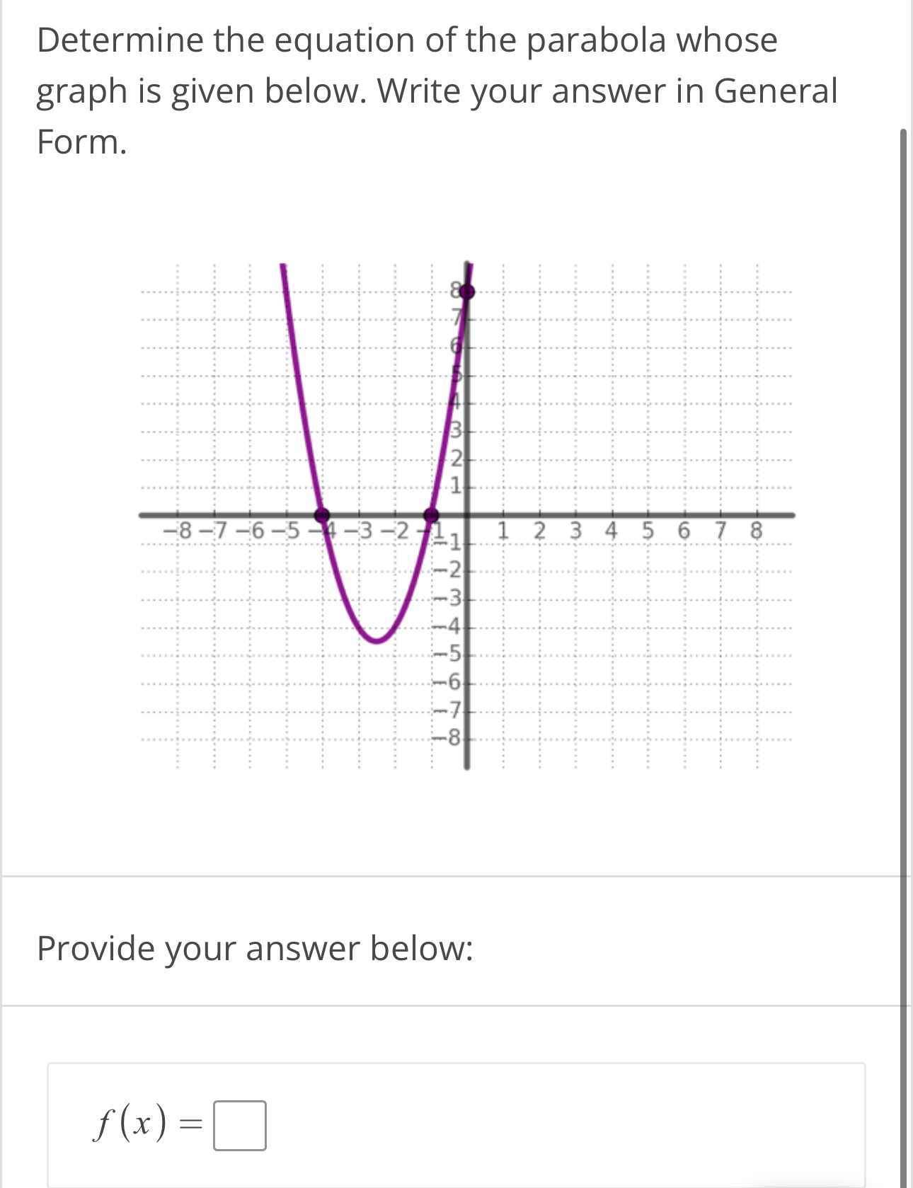 Solved Determine the equation of the parabola whose graph is | Chegg.com