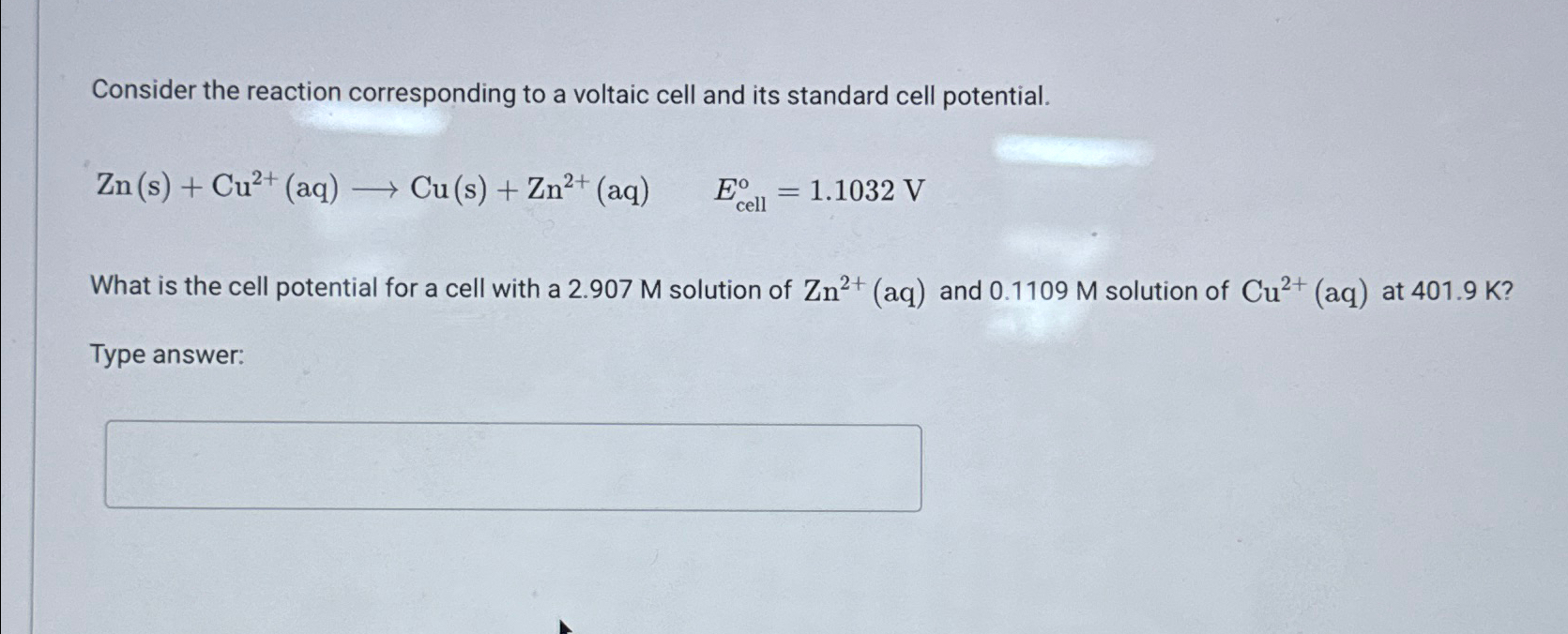 Solved Consider the reaction corresponding to a voltaic cell | Chegg.com