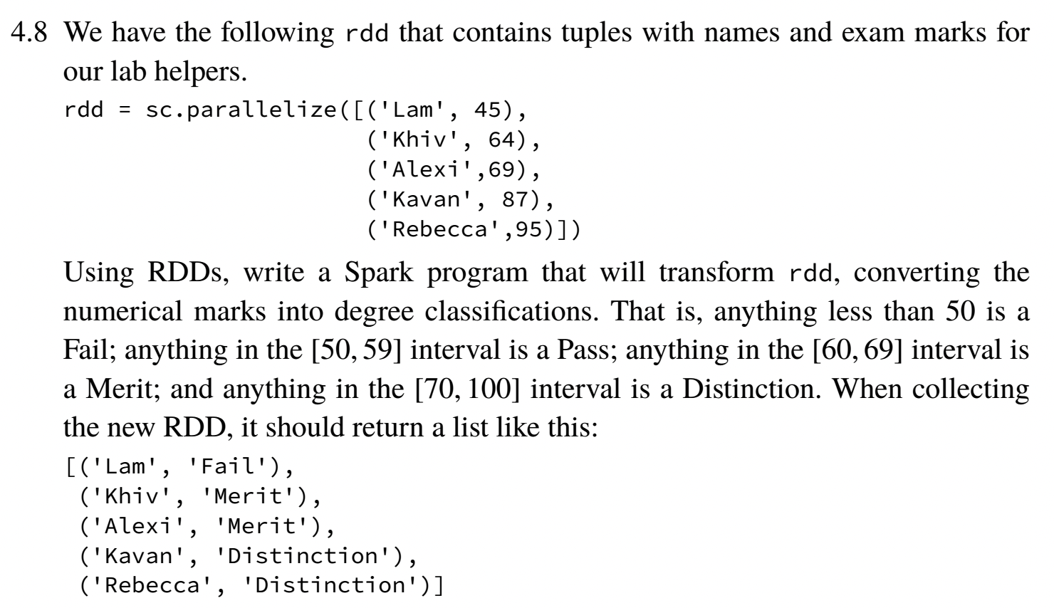 Solved We have the following rdd that contains tuples with | Chegg.com
