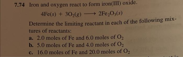 Solved 7.74 Iron and oxygen react to form iron(III) oxide. | Chegg.com