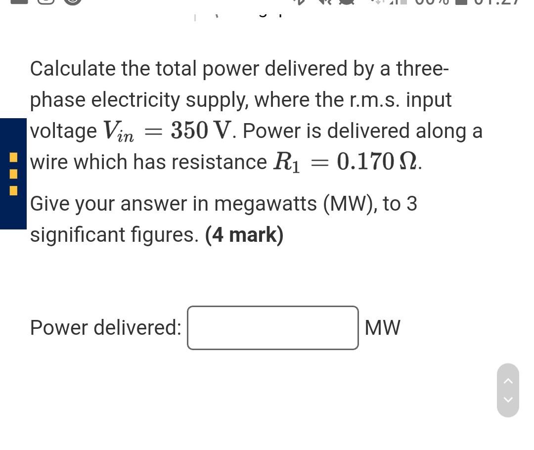Solved Calculate the total power delivered by a three- phase | Chegg.com