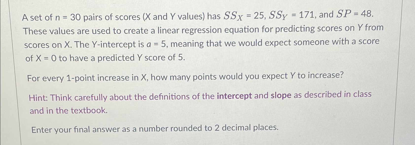 Solved A set of n=30 ﻿pairs of scores (X and Y ﻿values) ﻿has | Chegg.com