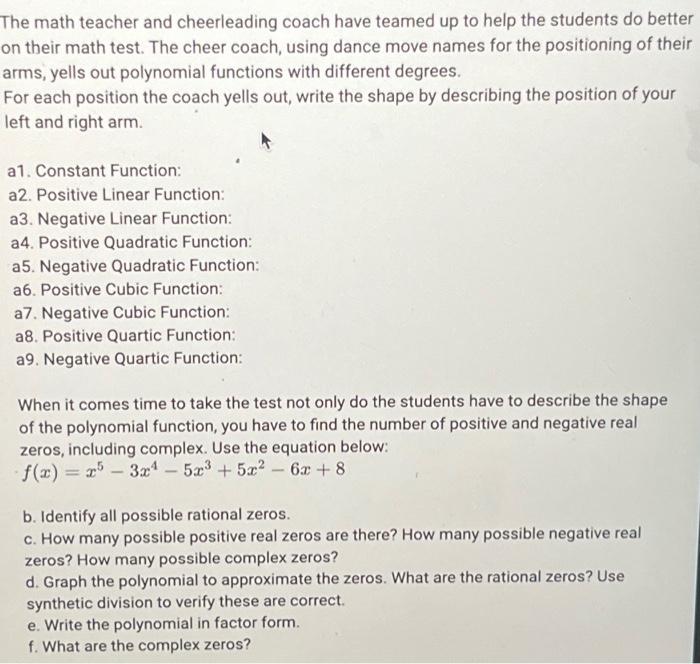 Solved The math teacher and cheerleading coach have teamed | Chegg.com