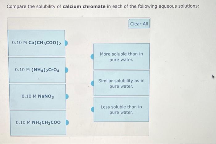 Solved Compare the solubility of calcium chromate in each of | Chegg.com
