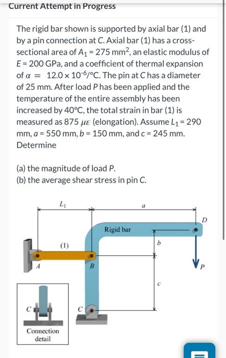 Solved The rigid bar shown is supported by axial bar (1) and | Chegg.com
