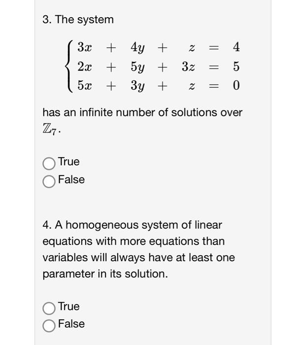 Solved 1. Given a system of equations A, if the associated | Chegg.com