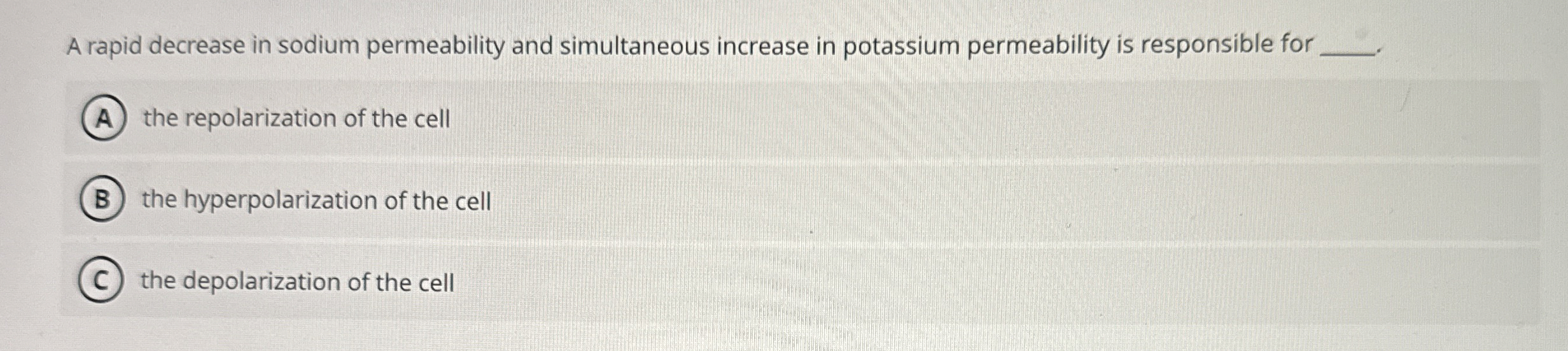 Solved A rapid decrease in sodium permeability and | Chegg.com