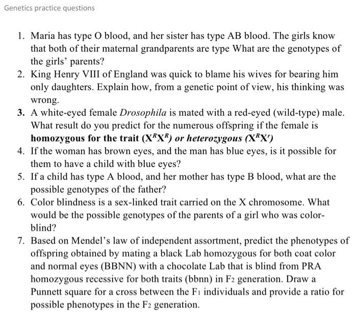 Solved Genetics practice questions 1. Maria has type \\( | Chegg.com