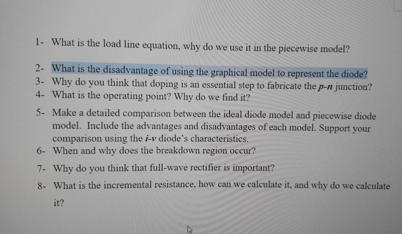 Solved 1- What is the load line equation, why do we use it | Chegg.com