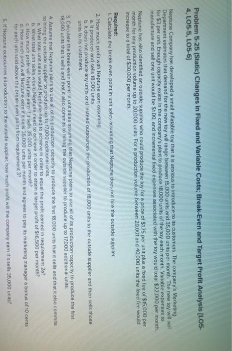 Solved Problem 5-25 (Static) Changes in Fixed and Variable | Chegg.com