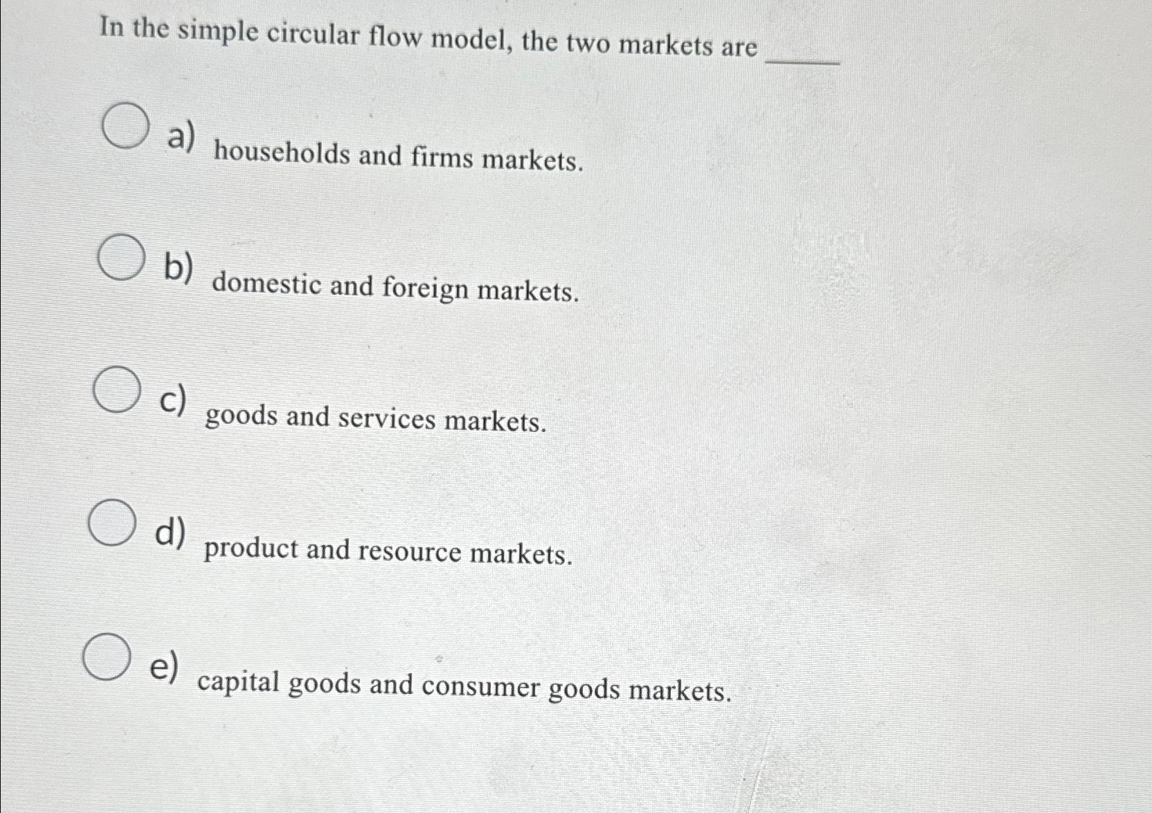 Solved In the simple circular flow model, the two markets | Chegg.com