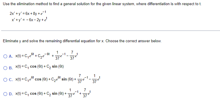 Solved Use the elimination method to find a general solution | Chegg.com