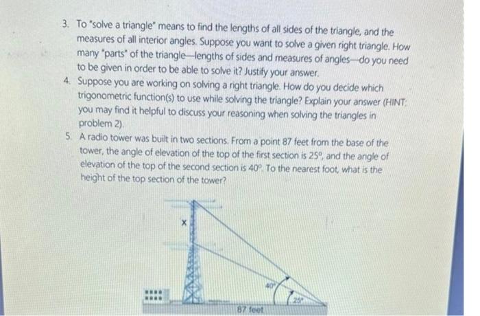 Solved 3. To "solve a triangle" means to find the lengths of | Chegg.com