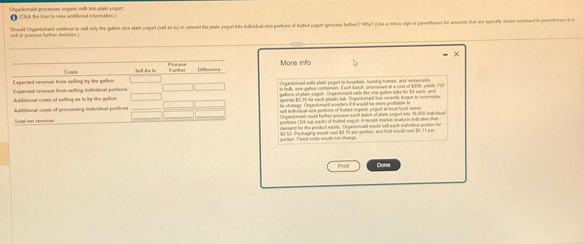 Solved Organicmaid processes organic milk into plain | Chegg.com