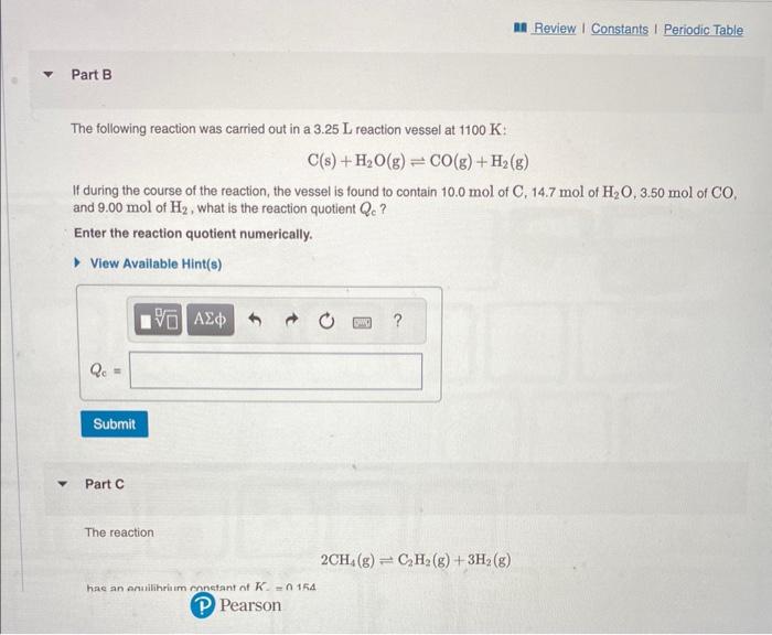 The following reaction was carried out in a 3.25 L | Chegg.com