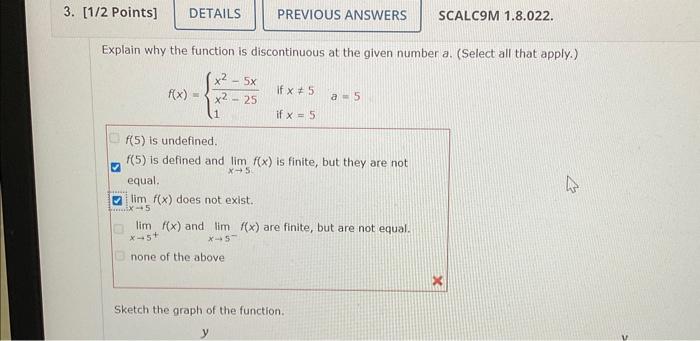 Solved Explain why the function is discontinuous at the | Chegg.com