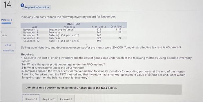 Solved Tompkins Company reports the following inventory | Chegg.com