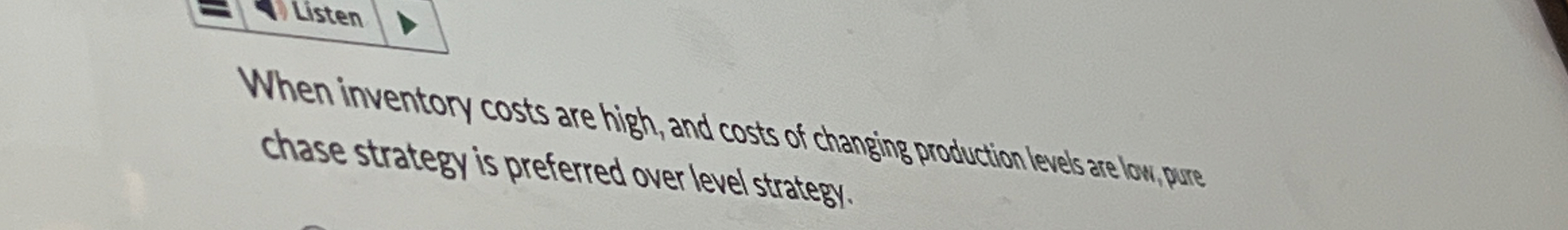 Solved When inventory costs are high, and costs of changing | Chegg.com