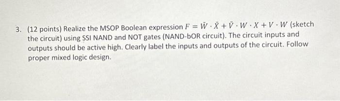 (12 points) Realize the MSOP Boolean expression | Chegg.com