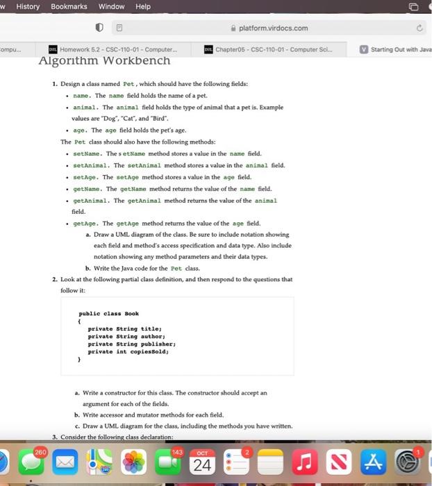 Solved 1. Design a class named Pet, which should have the | Chegg.com