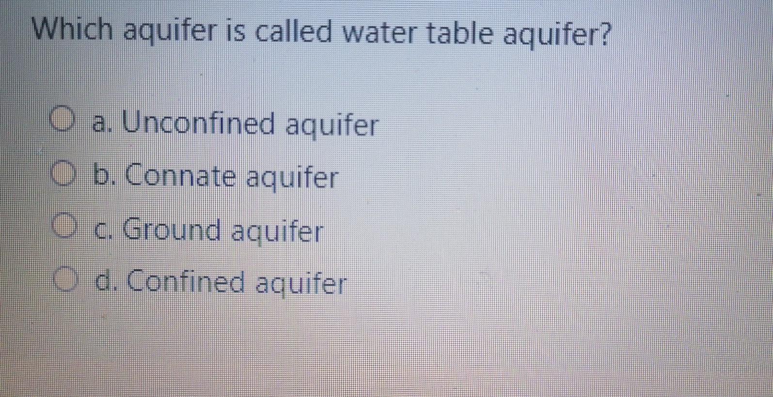 Solved Which aquifer is called water table aquifer? O a. | Chegg.com