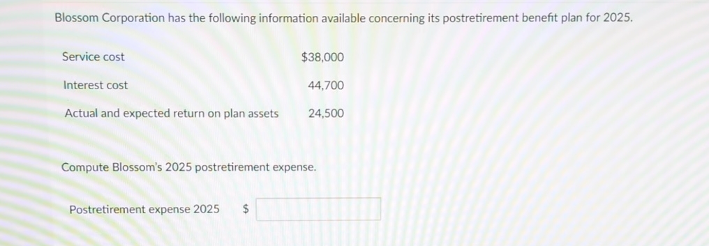 Solved Blossom Corporation has the following information | Chegg.com