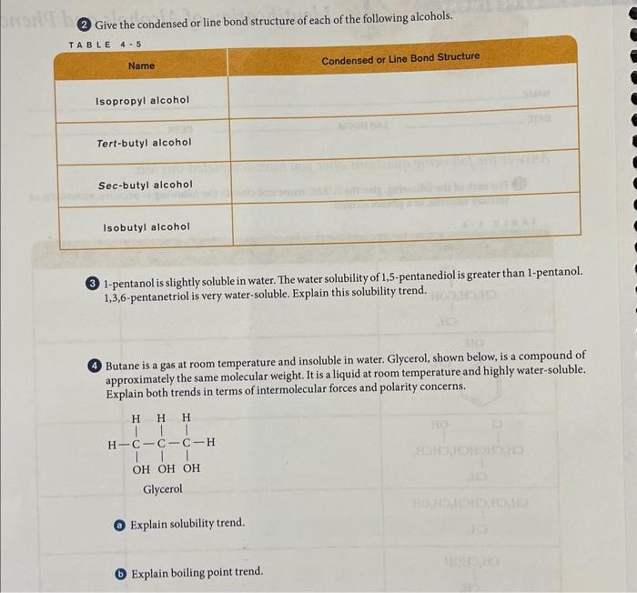 Solved (2) Give the condensed or line bond structure of each | Chegg.com