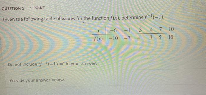 Solved QUESTION 5 . 1 POINT Given the following table of | Chegg.com