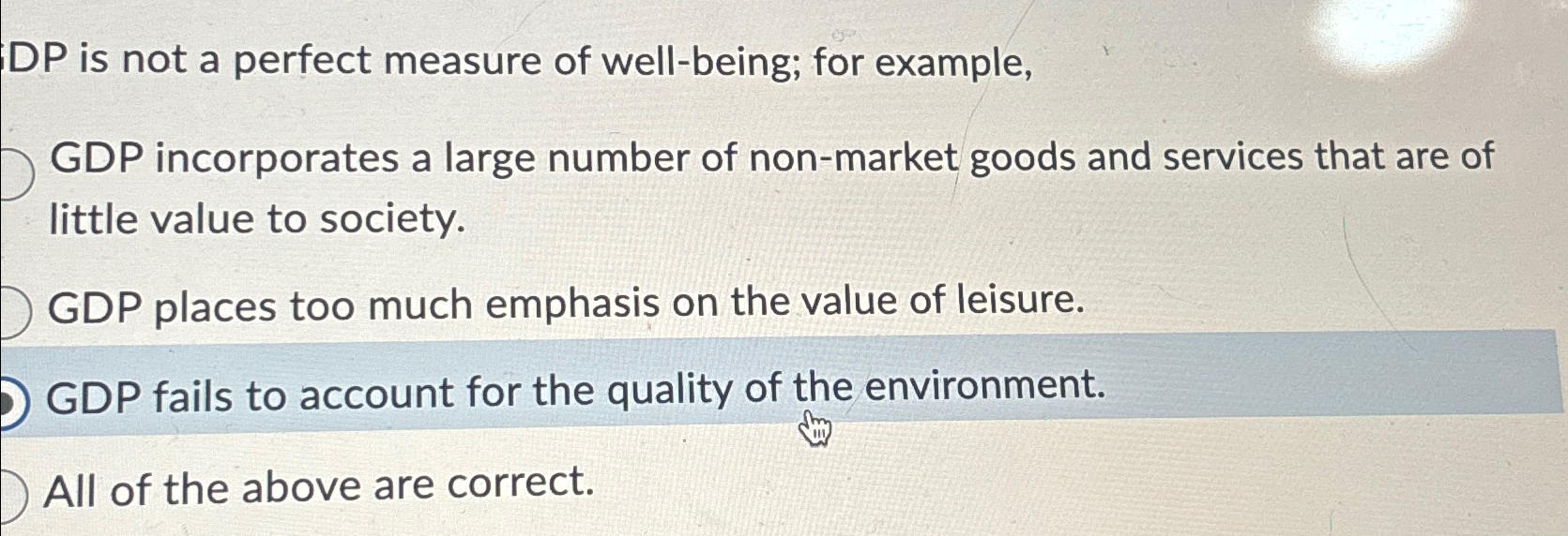 Solved DP is not a perfect measure of well-being; for | Chegg.com