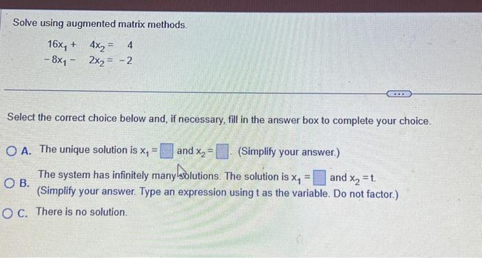 Solved Solve using augmented matrix methods. | Chegg.com