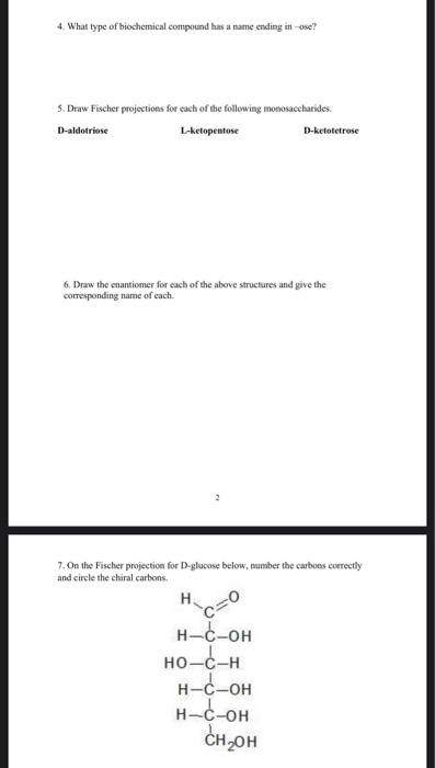 Solved 4. What type of biochemical compound has a name | Chegg.com