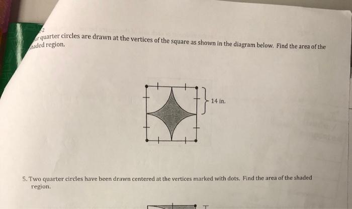 Solved quarter circles are drawn at the vertices of the | Chegg.com