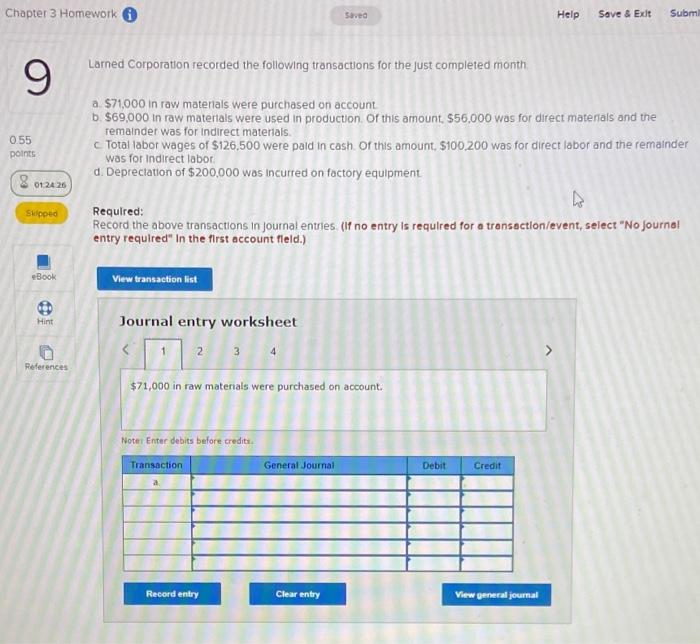 Solved Chapter 3 Homework Saved Help Save & Exit Subm Larned | Chegg.com