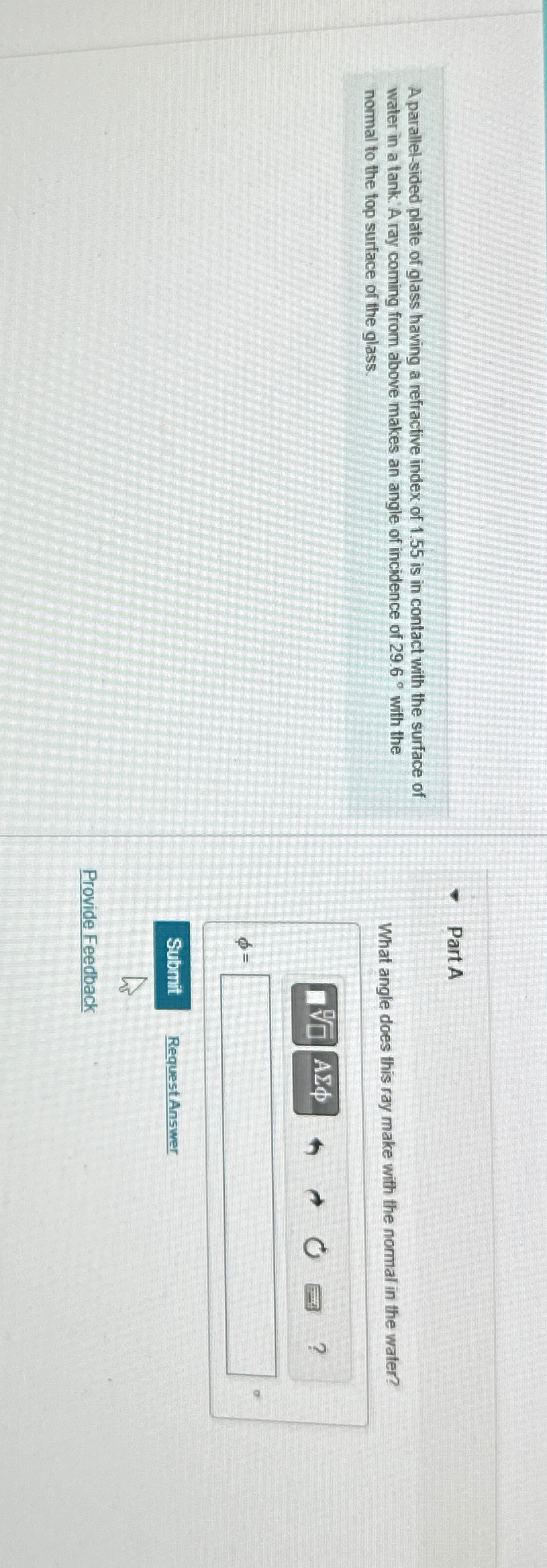 Solved A parallel-sided plate of glass having a refractive | Chegg.com