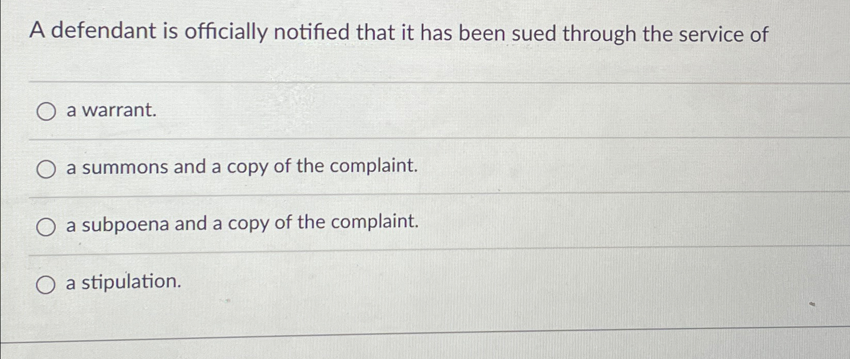 Solved A defendant is officially notified that it has been | Chegg.com