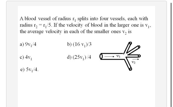 Solved A blood vessel of radius r1 splits into four vessels, | Chegg.com