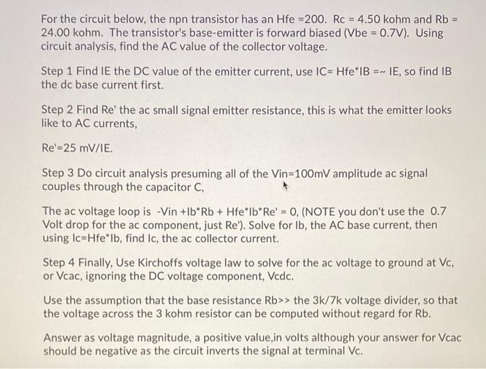 Solved For the circuit below, the npn transistor has an Hfe | Chegg.com